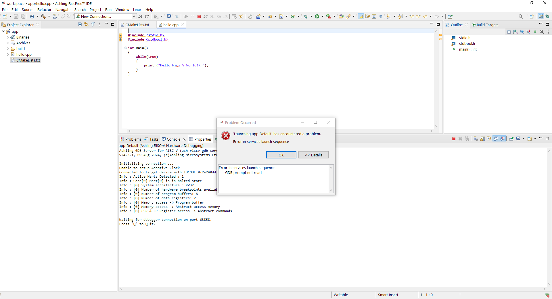 Nios-V C++ Debug Problem | Altera Community - 267502